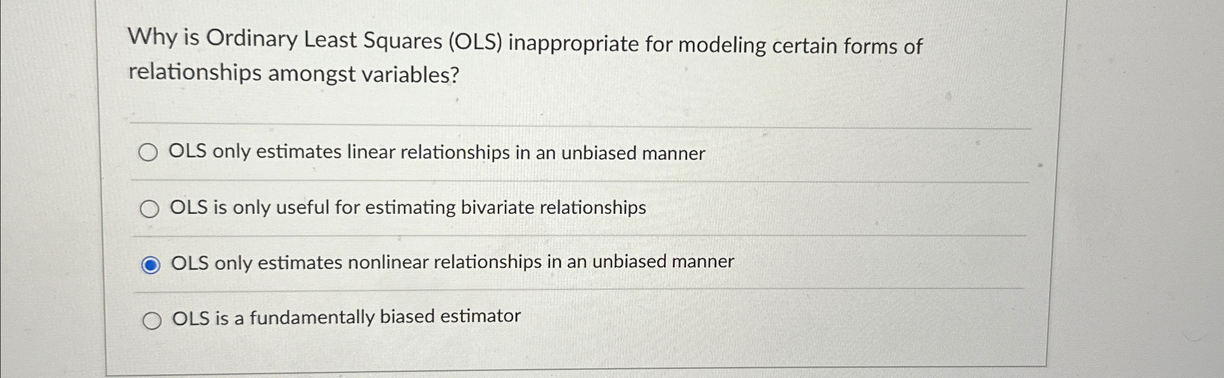 Solved Why is Ordinary Least Squares (OLS) ﻿inappropriate | Chegg.com