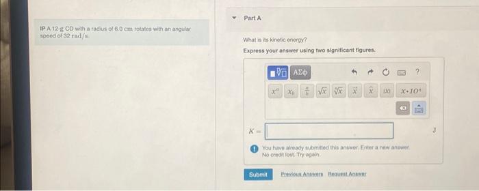 Solved IP A 12.g CD with a tadius of 6.0 cm rotatos with an | Chegg.com