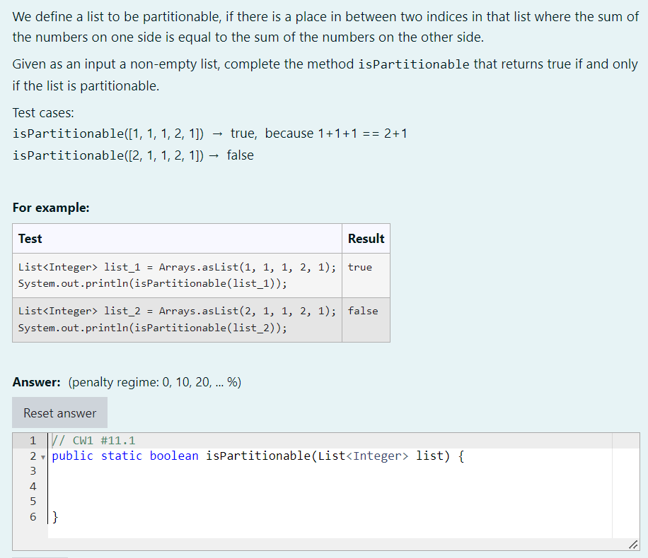Solved We define a list to be partitionable, if there is a | Chegg.com