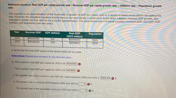 Solved Reference equation: Real GDP per capita growth rate = | Chegg.com