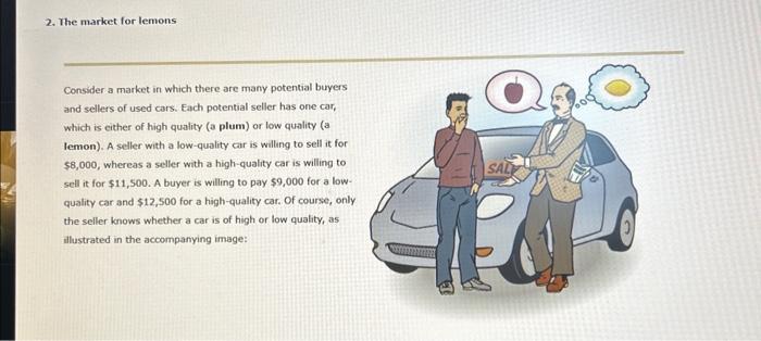 Solved 2. The market for lemons Consider a market in which | Chegg.com