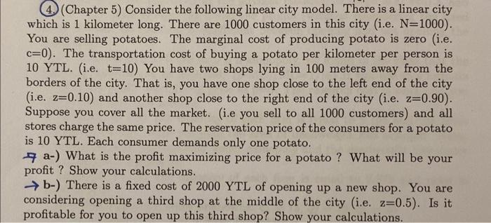 (4.) (Chapter 5) Consider the following linear city | Chegg.com