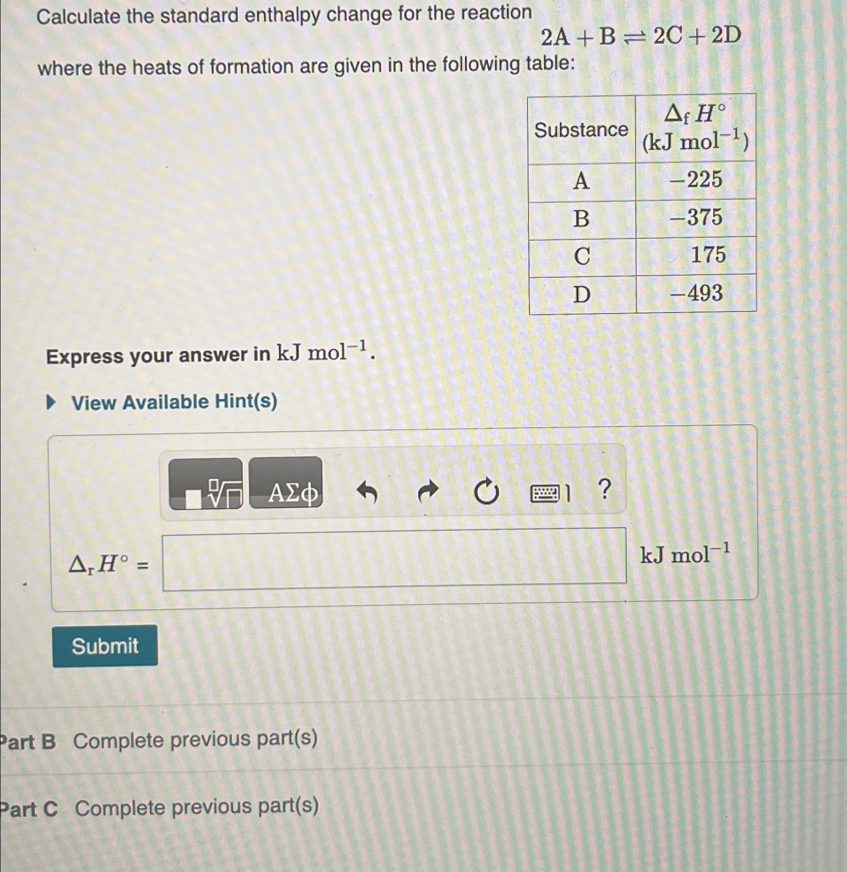 Solved Calculate the standard enthalpy change for the | Chegg.com