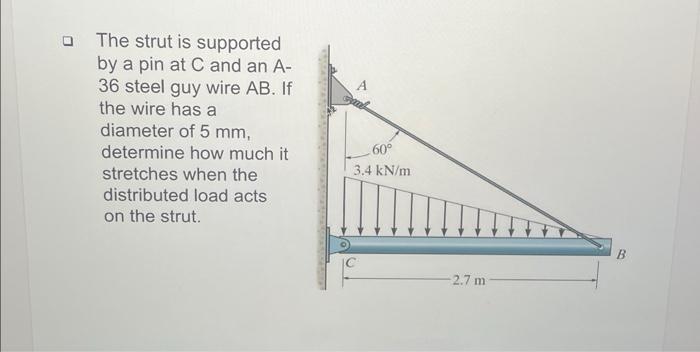 Solved The strut is supported by a pin at C and an A 36 | Chegg.com