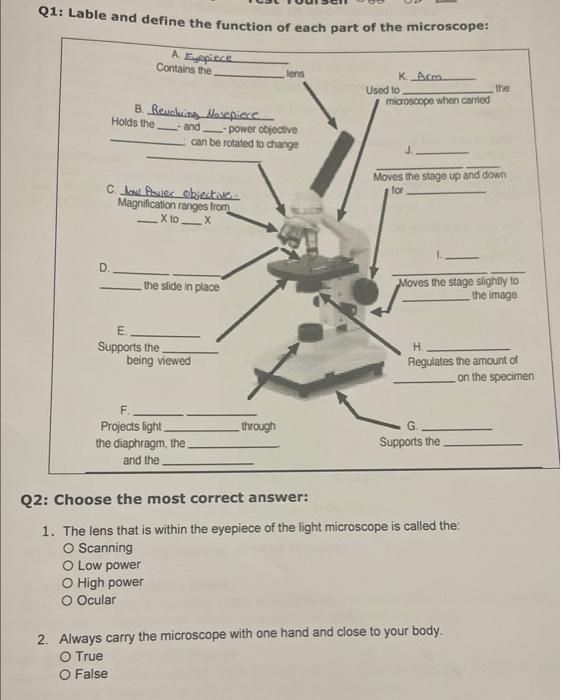 Solved Q1: Lable and define the function of each part of the | Chegg.com
