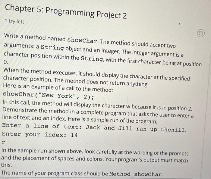 Solved Chapter 5: Programming Project 2 1 try left Write a | Chegg.com