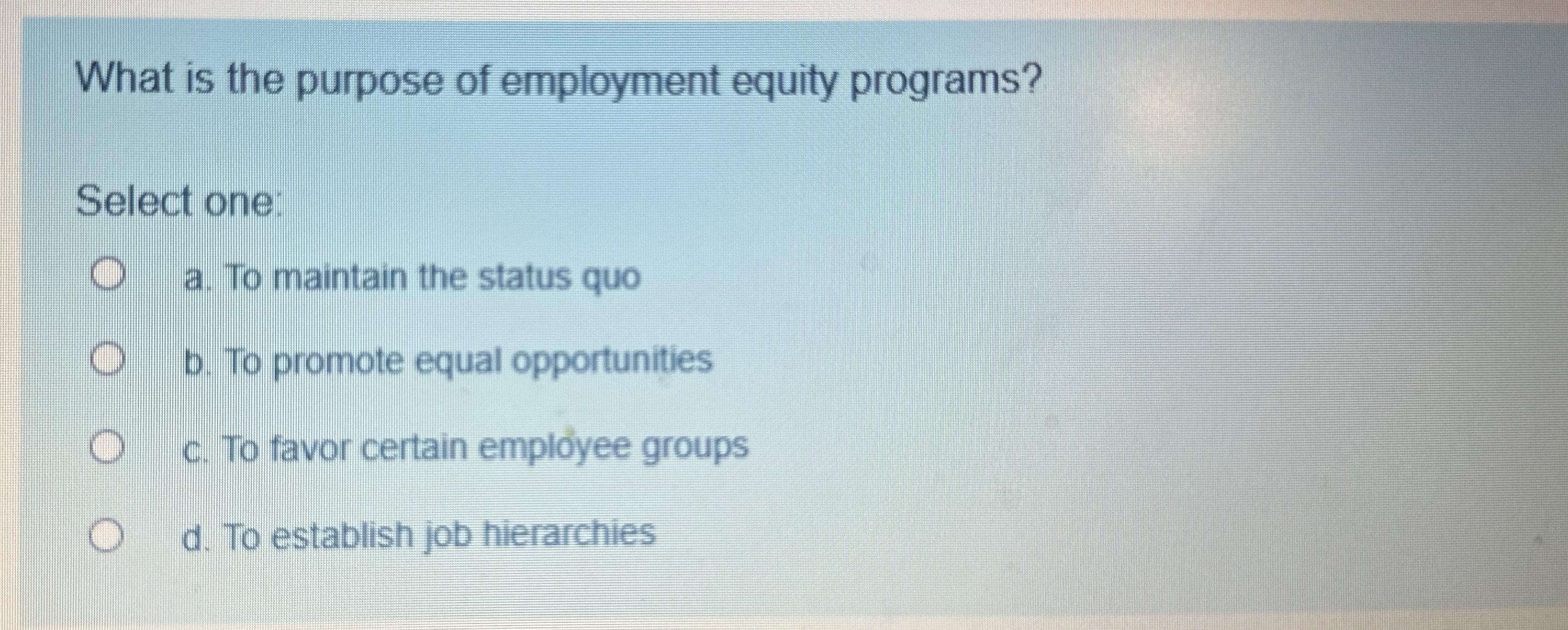 Solved What is the purpose of employment equity | Chegg.com