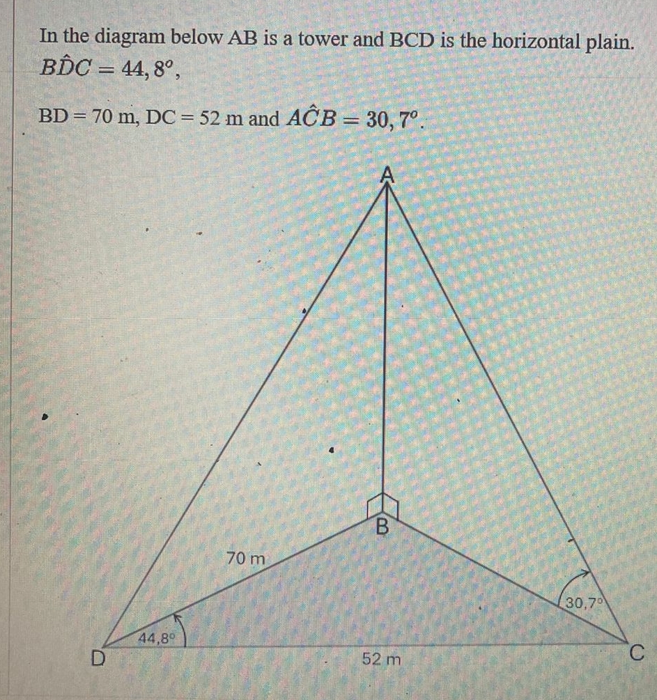 Solved In the diagram below AB ﻿is a tower and BCD ﻿is the | Chegg.com