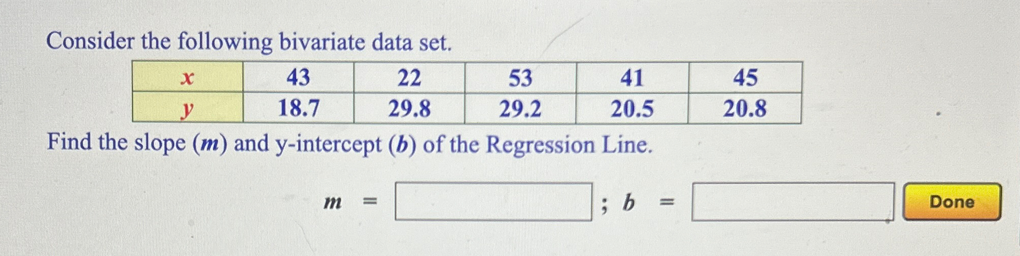Solved Consider the following bivariate data | Chegg.com