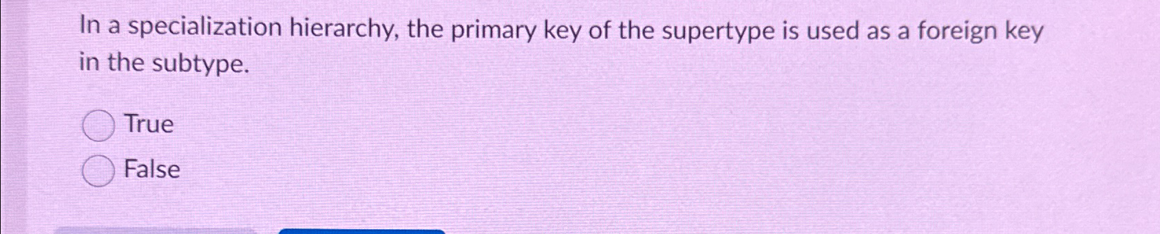 Solved In a specialization hierarchy, the primary key of the | Chegg.com