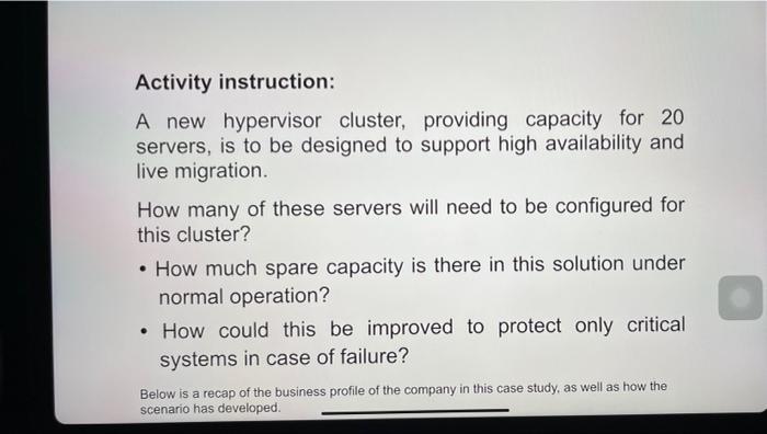 Activity instruction: A new hypervisor cluster, | Chegg.com
