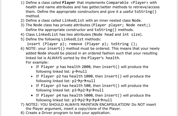 Solved 1) Define a class called Player that implements | Chegg.com