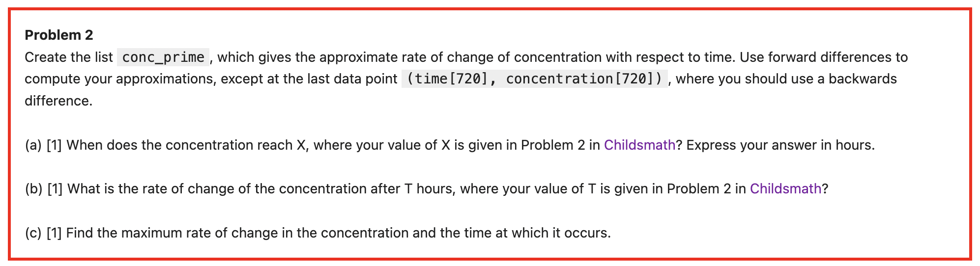 Problem \#2: Create the list conc_prime, which gives | Chegg.com
