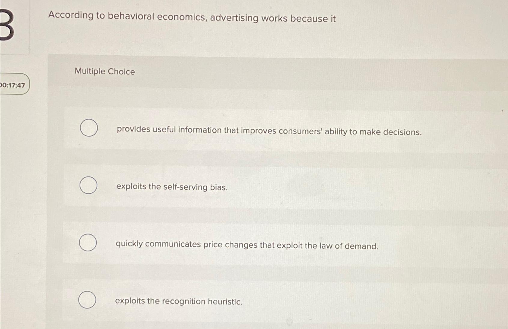 Solved According to behavioral economics, advertising works | Chegg.com