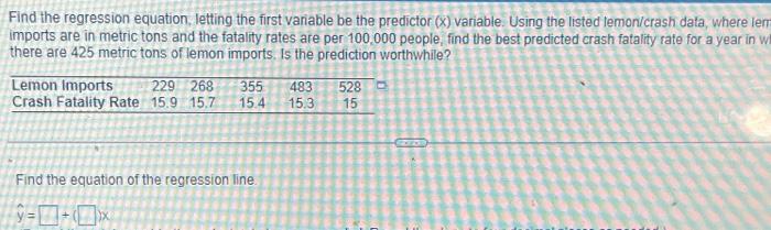 Solved Find the regression equation, letting the first | Chegg.com
