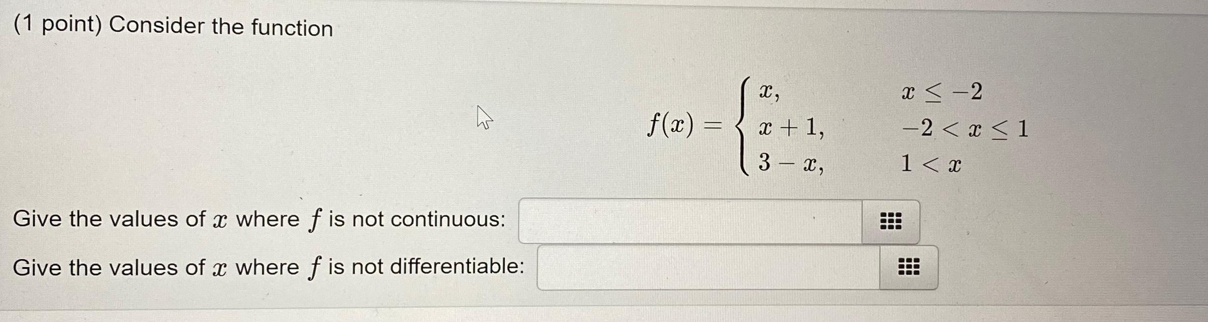 Solved (1 ﻿point) ﻿Consider the functionxfxf | Chegg.com