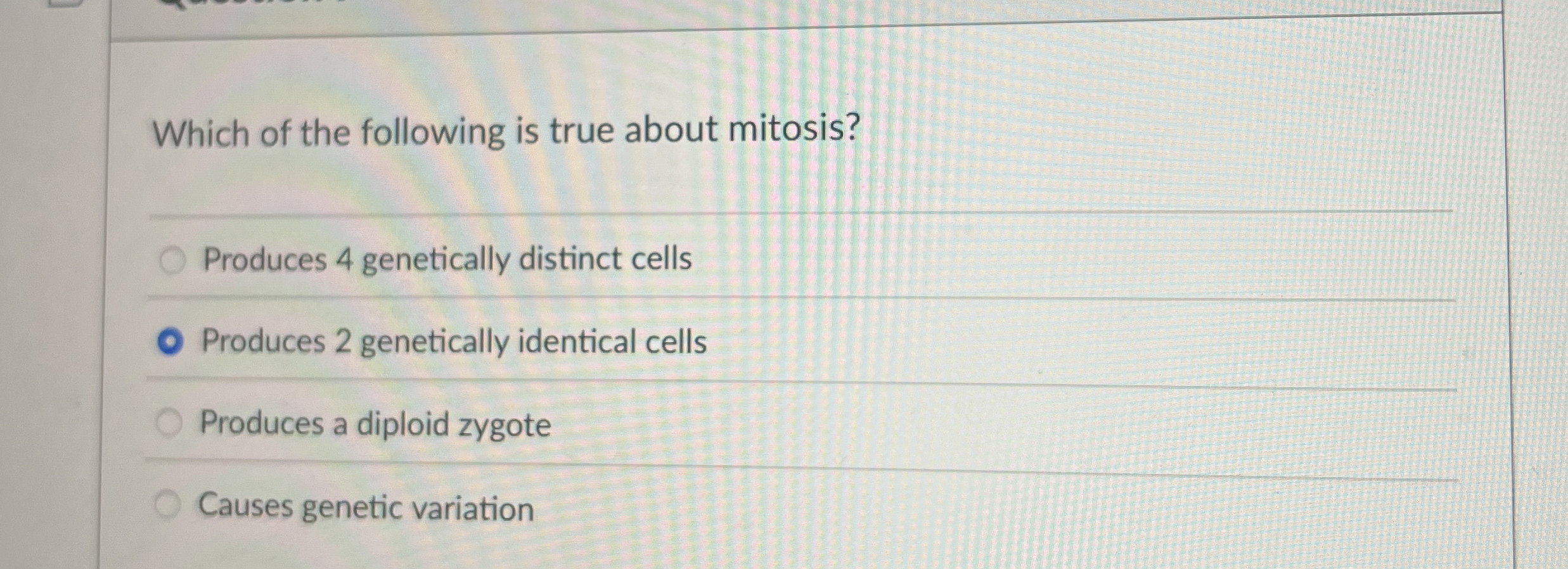 Solved Which of the following is true about mitosis?Produces | Chegg.com