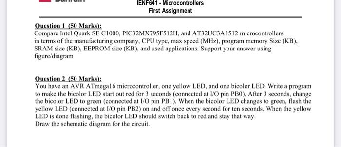 Solved IENF641 - Microcontrollers First Assignment Question | Chegg.com