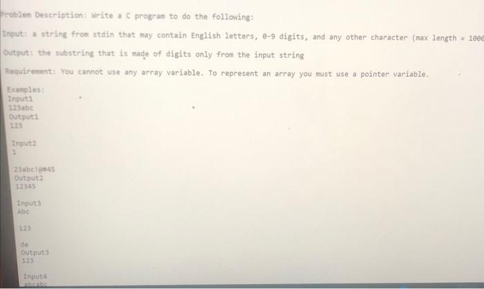 Solved problem Description: Write a C program to do the | Chegg.com