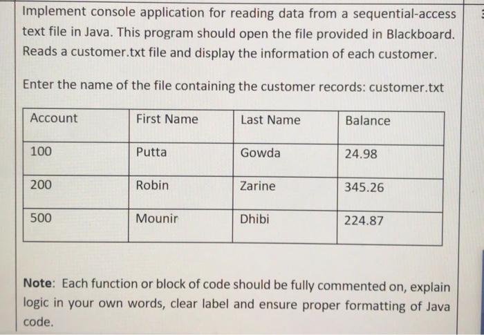 Solved Implement console application for reading data from a | Chegg.com