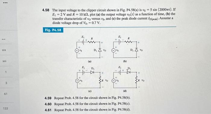 4.58 The input voltage to the clipper circuit shown | Chegg.com