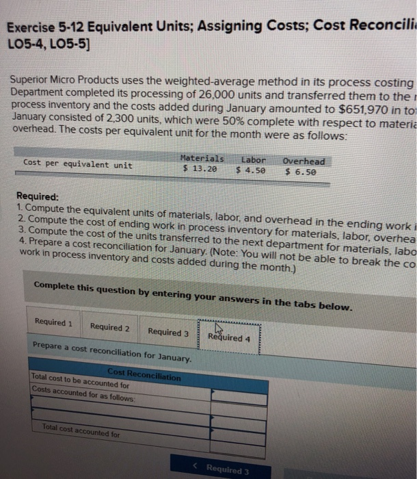 Solved Exercise 5-12 Equivalent Units: Assigning Costs; Cost | Chegg.com