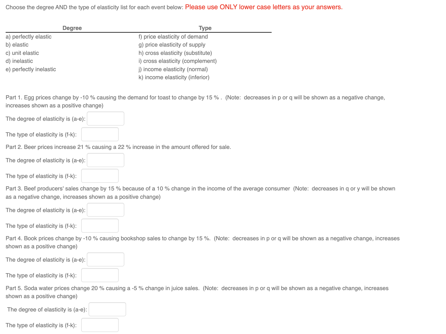Solved Choose the degree AND the type of elasticity list for | Chegg.com