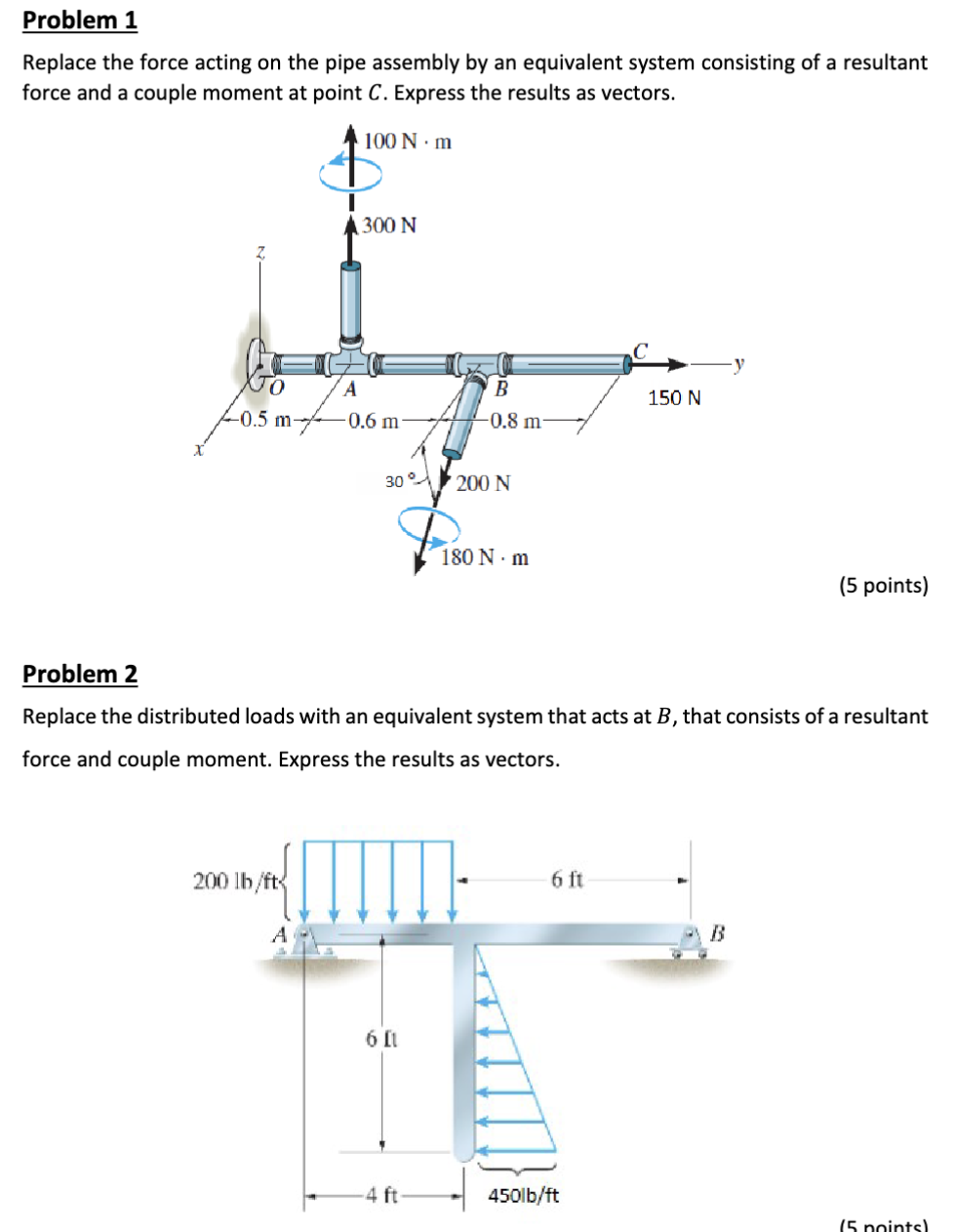 Solved Problem 1Replace the force acting on the pipe | Chegg.com