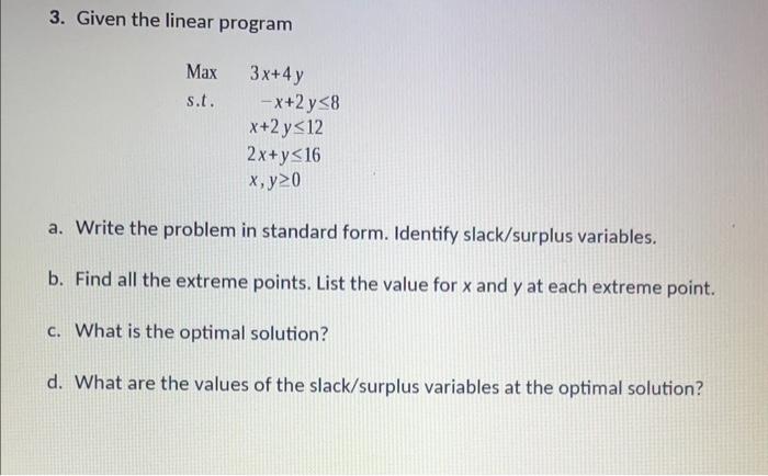 Solved 3. Given the linear program Max s.t. | Chegg.com