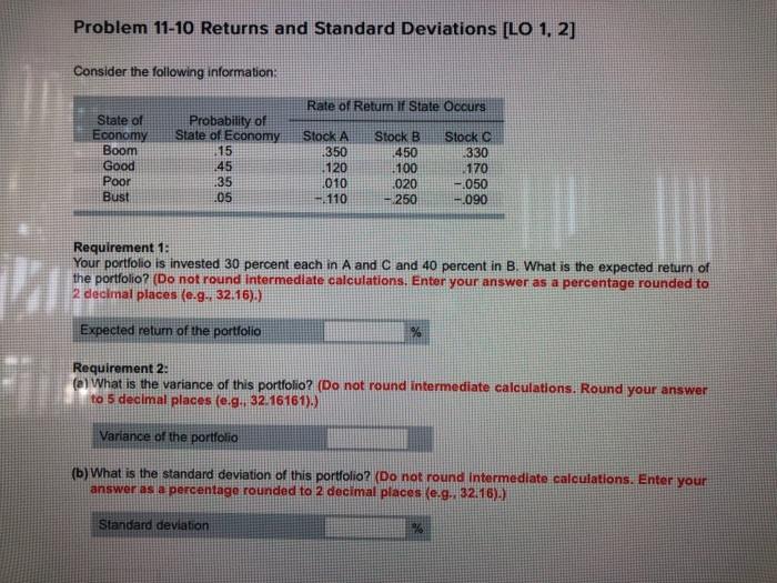 Solved Problem 11-10 Returns and Standard Deviations [LO 1, | Chegg.com