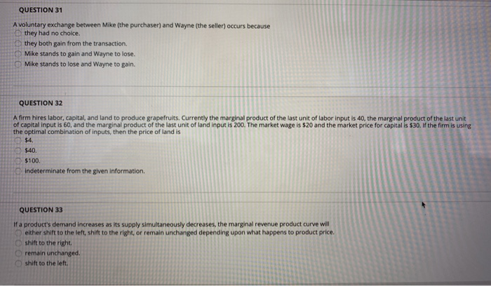 Solved QUESTION 31 A voluntary exchange between Mike (the | Chegg.com