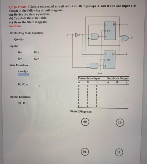 Solved Q3 16 Points Given a sequential circuit with two JK | Chegg.com