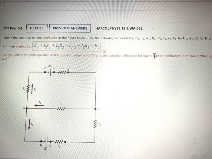 Solved Apply the loop rule to loop ahgfedcba in the figure | Chegg.com