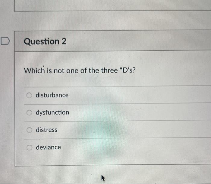 Which is not one of the three "D's? disturbance | Chegg.com