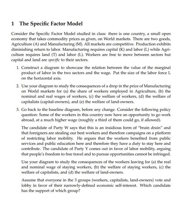 Solved 1 The Specific Factor Model Consider the Specific | Chegg.com