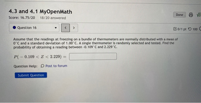 Solved 4.3 and 4.1 MyOpenMath Done 6 VO Score: 16.75/20 | Chegg.com