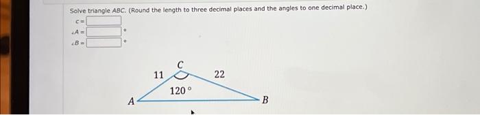 Solved Solve triangle ABC. (Round the length to three | Chegg.com