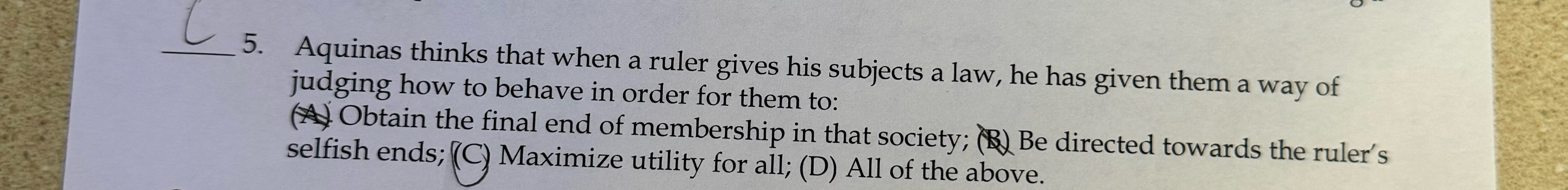 Solved Aquinas thinks that when a ruler gives his subjects a | Chegg.com