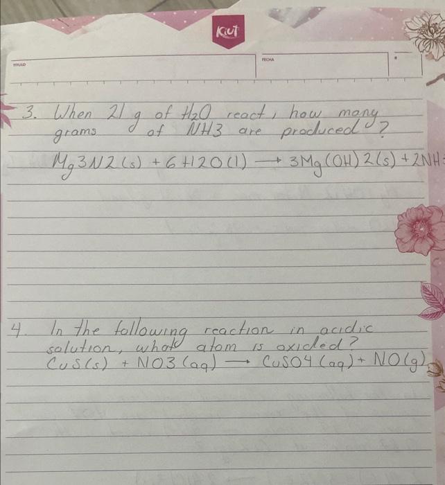 Solved 3. When 21 g of H2O react, how many grams of NH3 are | Chegg.com