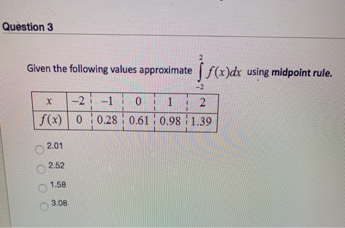 Solved Question 3 Given the following values approximate | Chegg.com