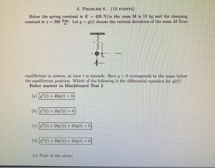 Solved 6. PROBLEM 6. (10 POINTS) Below the spring constant | Chegg.com