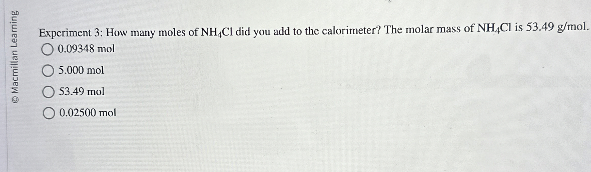 Solved Experiment 3: How many moles of NH4Cl ﻿did you add to | Chegg.com
