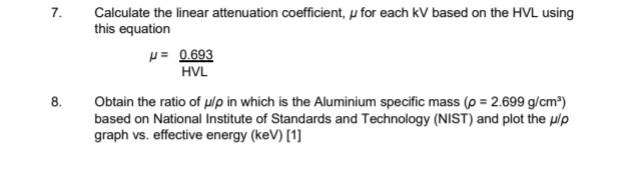 Solved Calculate the linear attenuation coefficient, μ for | Chegg.com