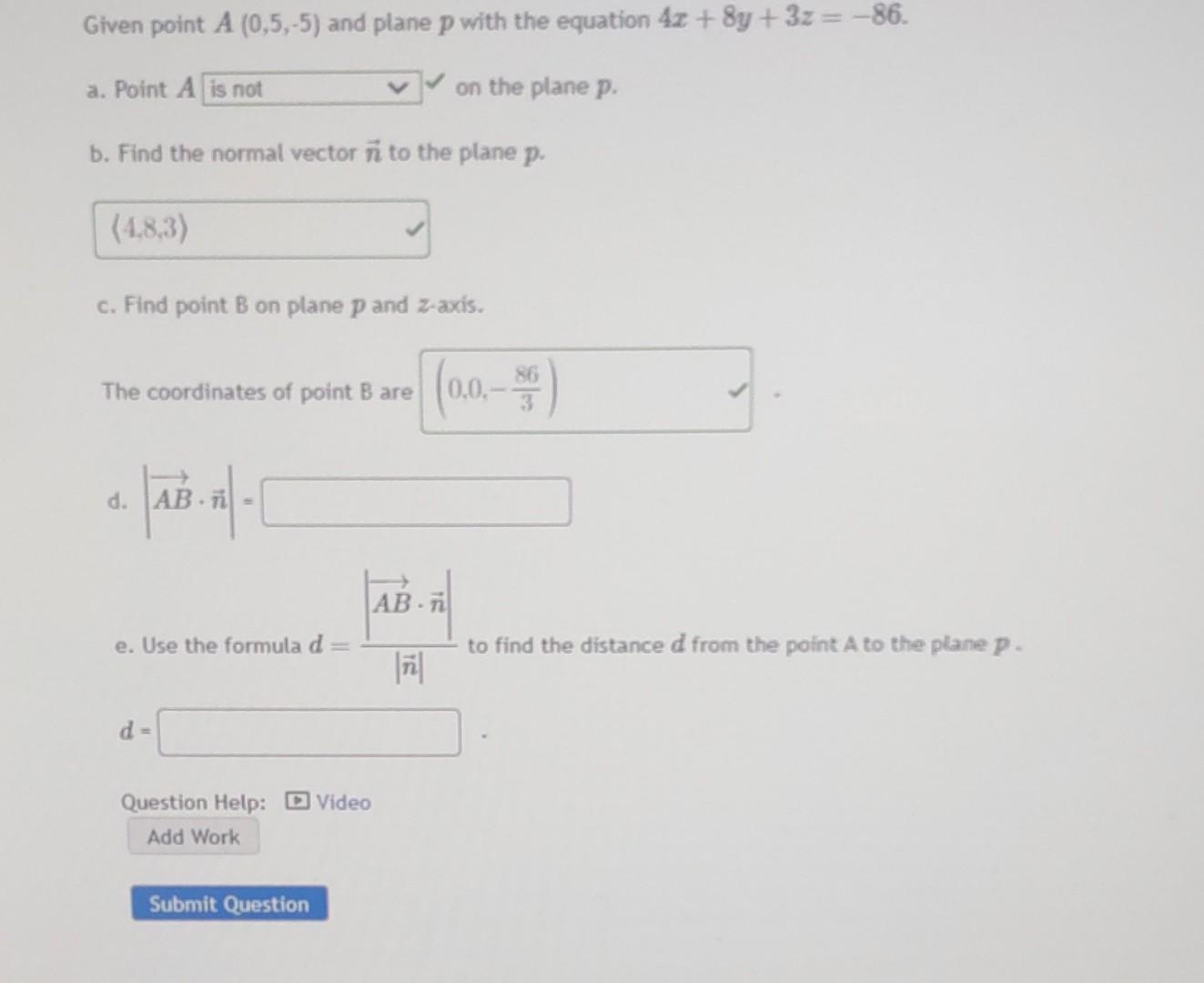 Solved Given point A(0,5,−5) and plane p with the equation | Chegg.com