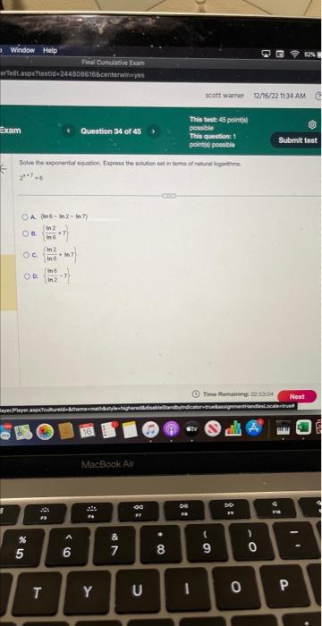 Solved 2×7=6 A. 0ln6−ln2−ln7 8. {lneln2+7} c. {ln6lnz+lnz} | Chegg.com