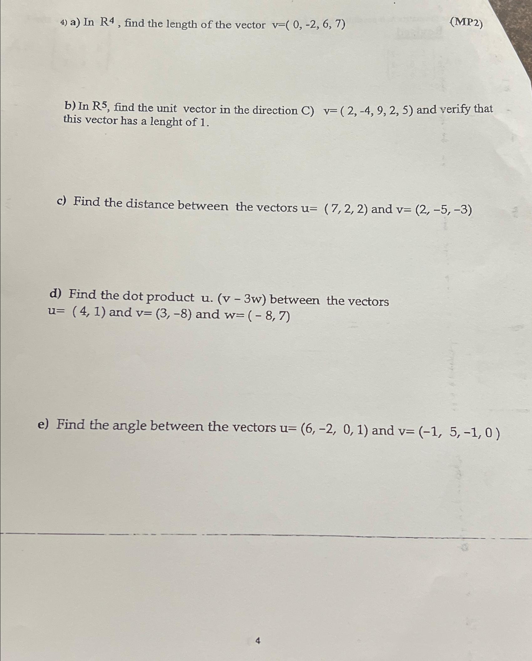 Solved a) ﻿In R4, ﻿find the length of the vector | Chegg.com