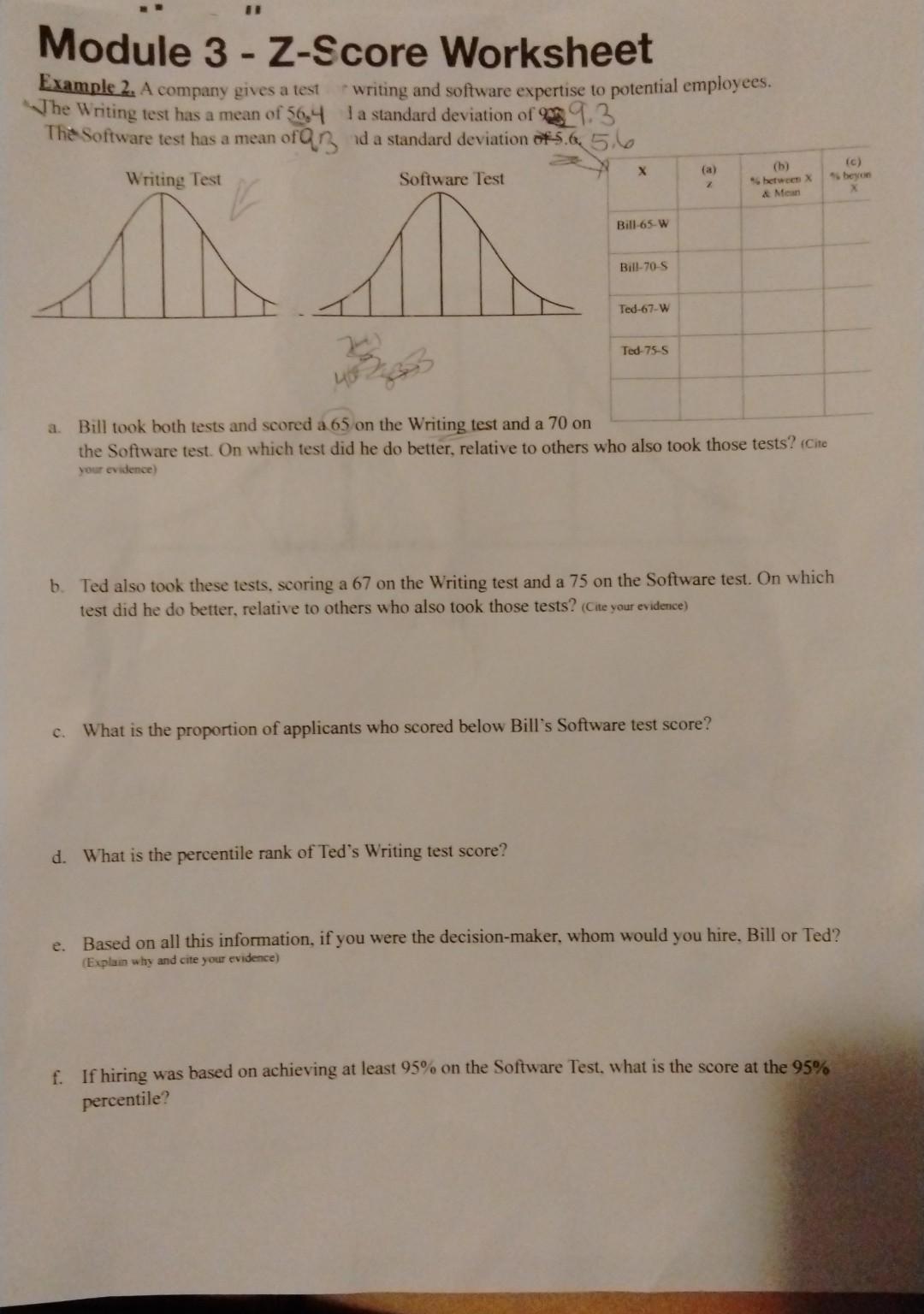 Solved Module 3 - Z-Score Worksheet Example 2. A company | Chegg.com
