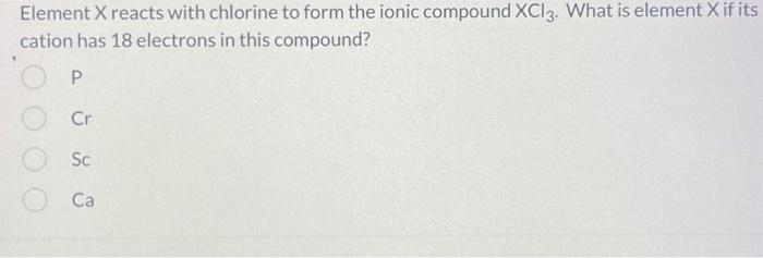 Solved Element X reacts with chlorine to form the ionic | Chegg.com