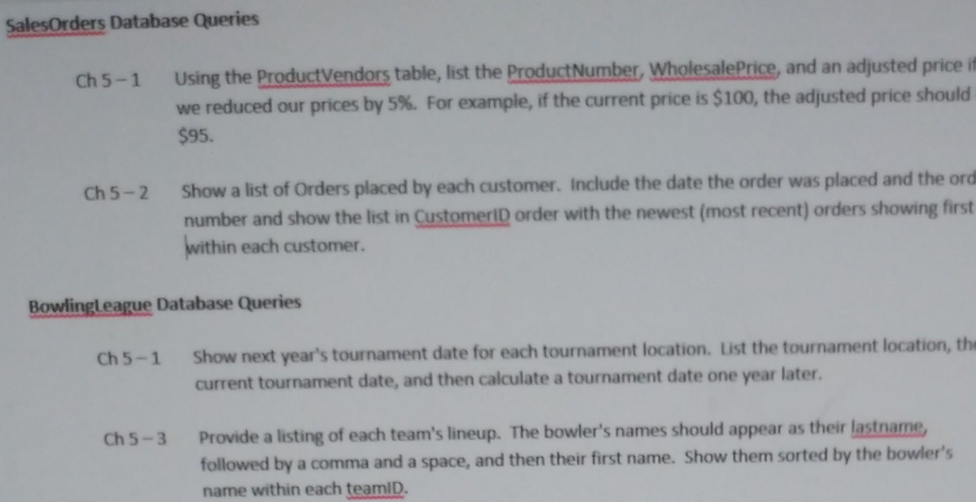 Solved Sales Orders Database Queries Ch 5-1 Using the | Chegg.com