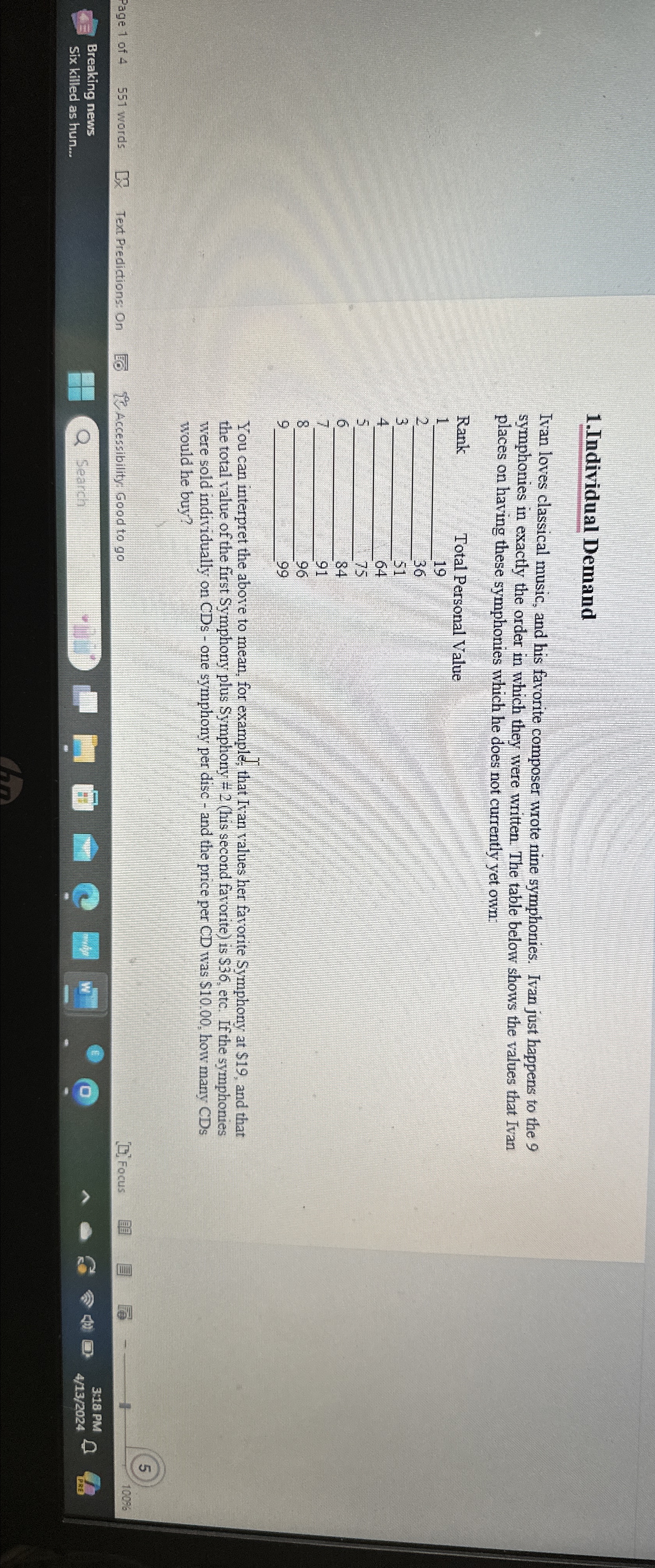 Solved 1.Individual DemandIvan loves classical music, and | Chegg.com